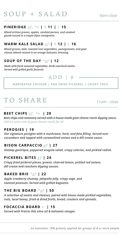 Restaurant Menu– Pineridge Hollow