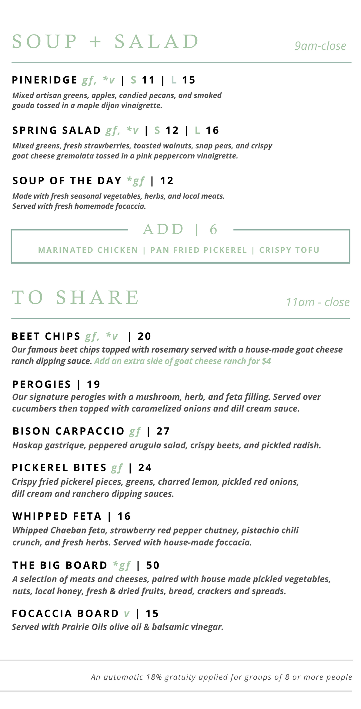 Restaurant Menu– Pineridge Hollow