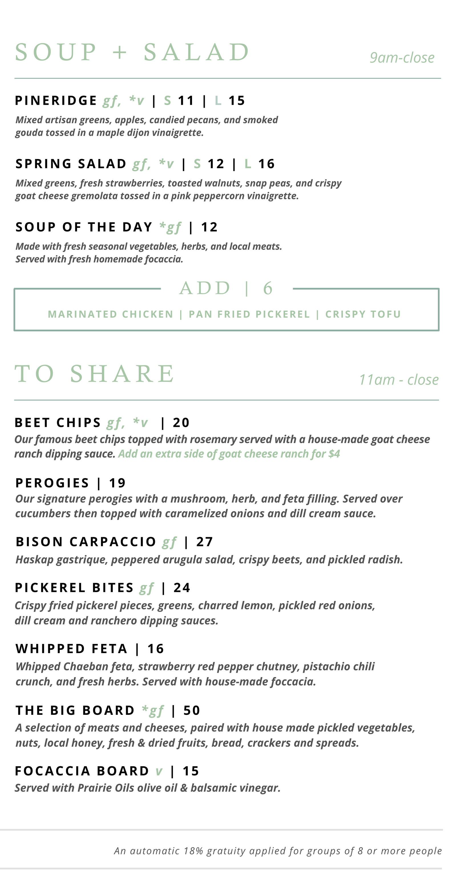 Restaurant Menu– Pineridge Hollow