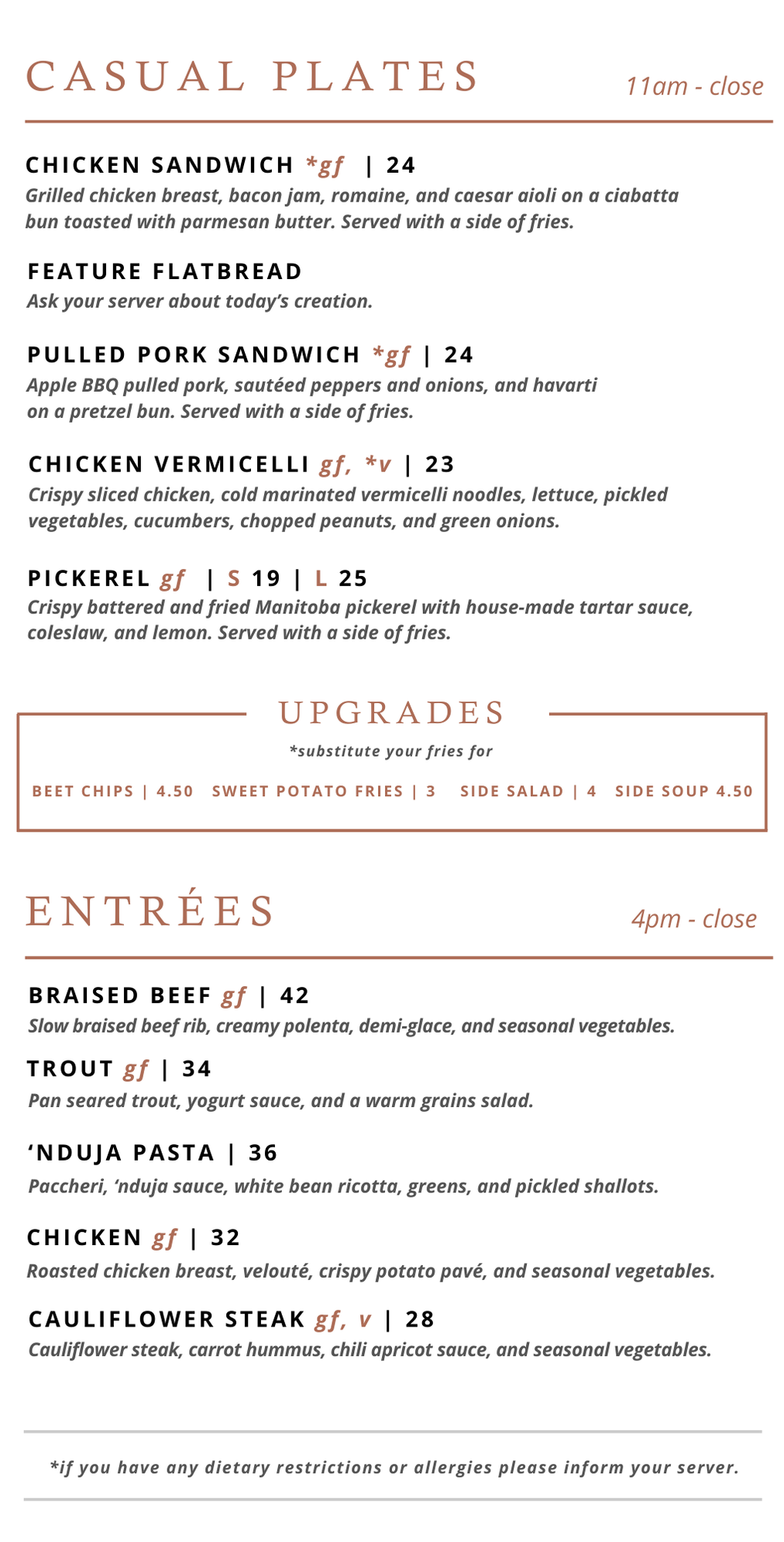 Restaurant Menu– Pineridge Hollow