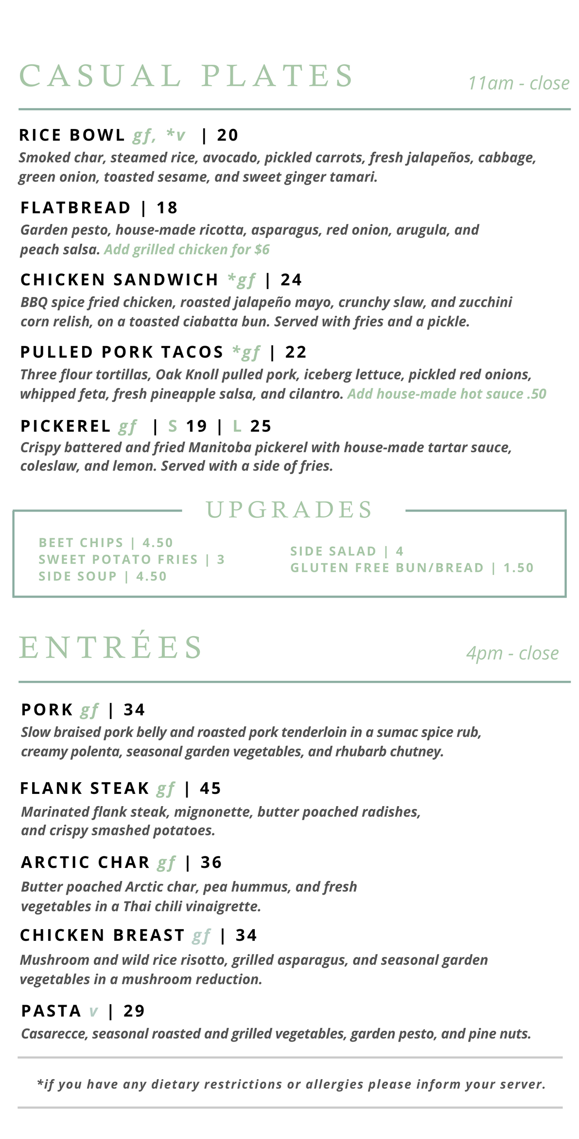 Restaurant Menu– Pineridge Hollow