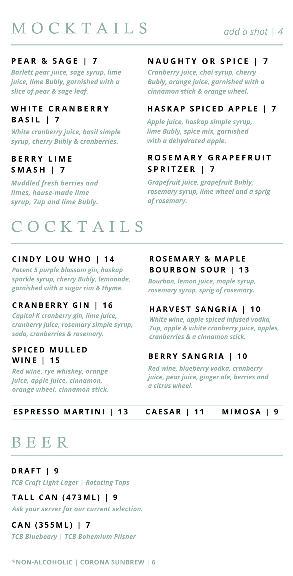 Restaurant Menu– Pineridge Hollow