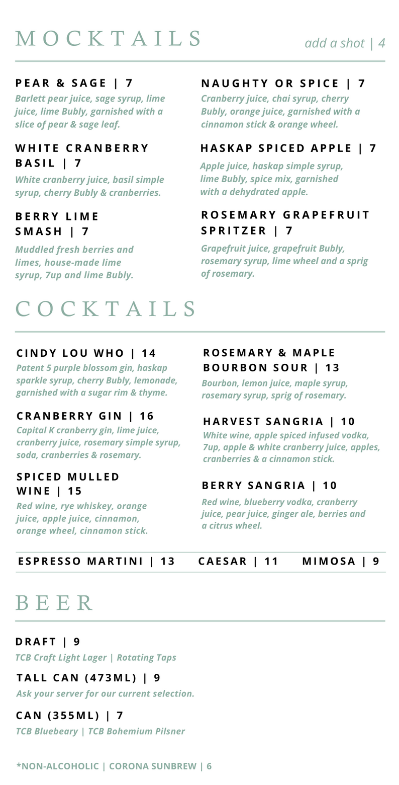 Restaurant Menu– Pineridge Hollow