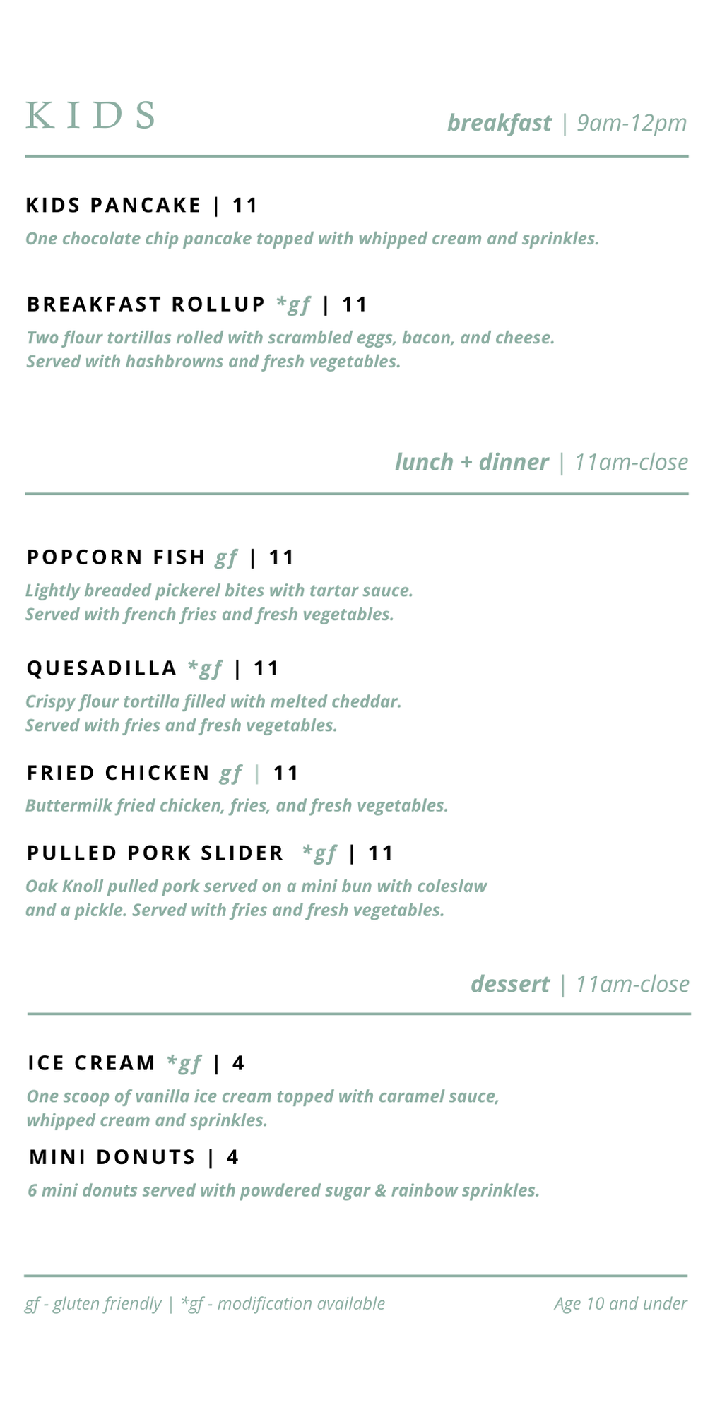Restaurant Menu– Pineridge Hollow